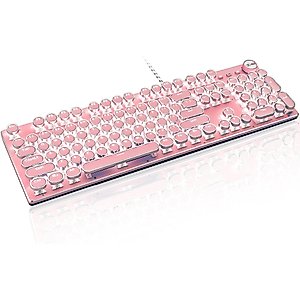 LexonElec Typewriter Style Retro Wired Mechanical Gaming Keyboard,Vintage Steampunk Keyboard with White Backlit,104-Key Blue Switch Cute Keyboard,Round Keycaps Knob Control for PC/Windows/Mac