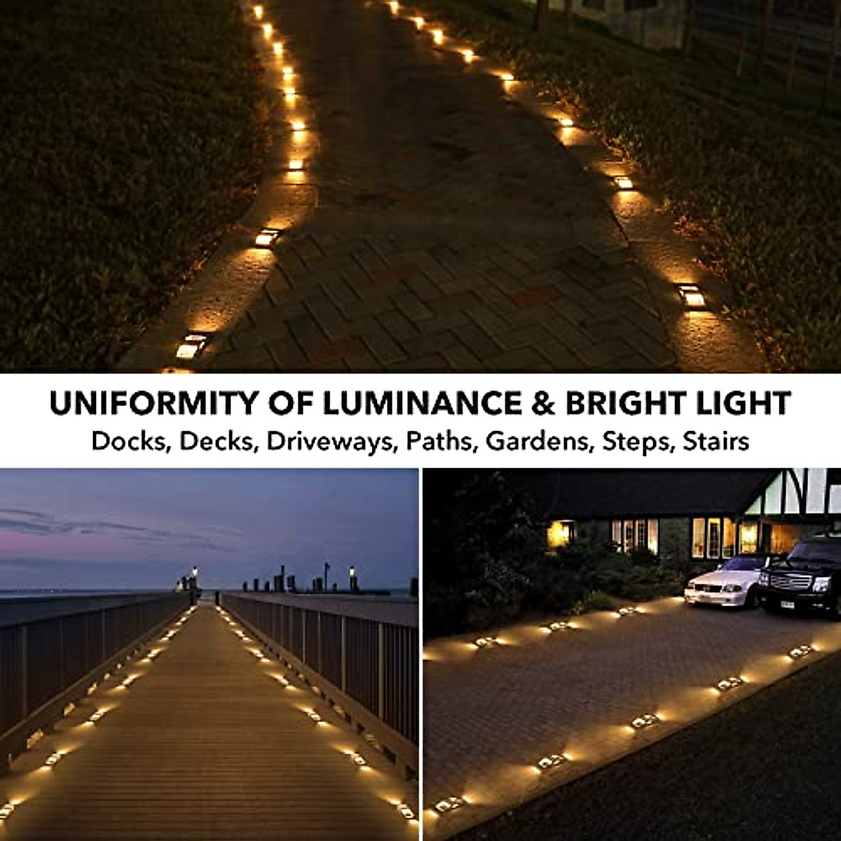 AGPTEK Solar Driveway Lights 4 Pack, Solar Deck Lights Outdoor Dock Marine Lights LED Dock Lights Solar Powered Waterproof Driveway Marker Lights for Warning Step, Sidewalk, Pathway, Garden, Yard