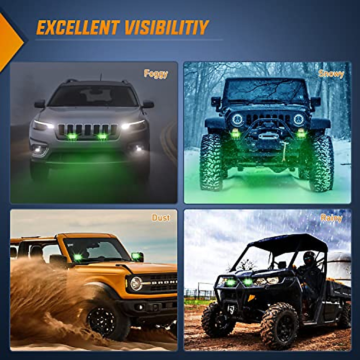 Nilight 4" Led Light Pod Green Spot Driving Fog Light 2PCS 18W Off Road Fishing Hunting Emergency Safety Signal Deck Trailer Hunting lights for UTV Pick-up Van Boat Tractor, 2 years Warranty