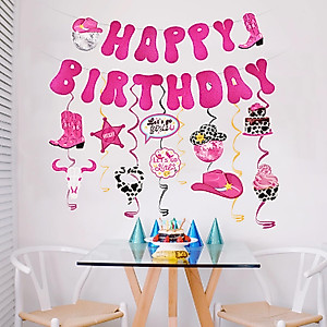 26pcs Cowgirl Birthday Party Decorations, Y2K Preppy Birthday Decorations Cowgirl Party Hanging Swirl Banner Decorations Bachelorette Party Decorations for Girls Women Cowgirl Theme Party (Pattern 1)