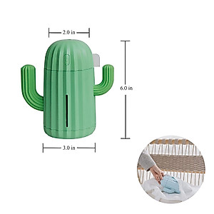 YINGJEE Mini Humidifier Single Room Humidifiers with Night Light Portable Cactus Air humidifier for for Yoga, Office, spa, Bedroom，Baby Room，Silica Gel Diffuser for tap Water only(Green)