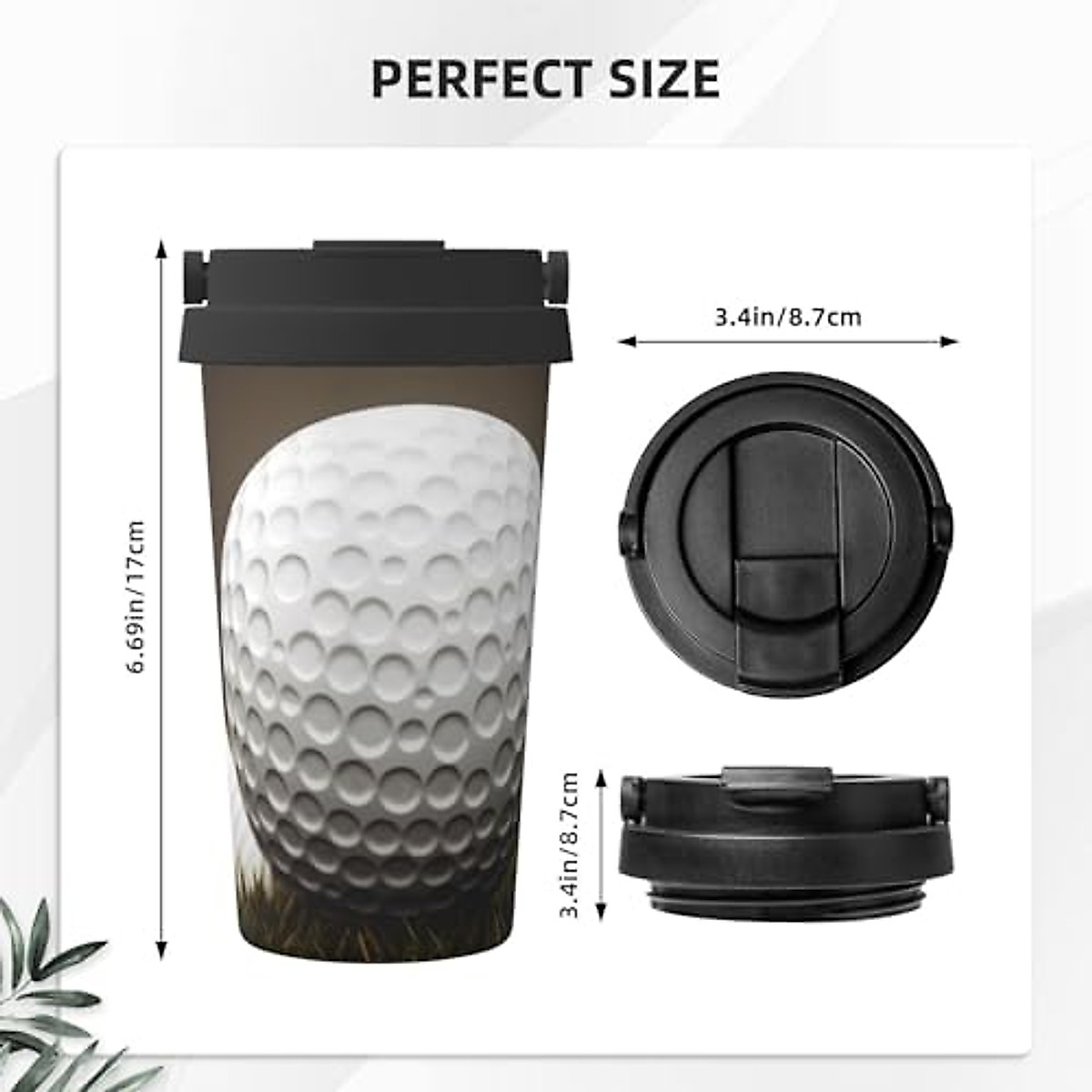 GTKSYNVE Reusable Coffee Mug with Lid and Handle, Golf Ball Tumbler for Hot & Cold Drinks 16oz Stainless Steel Insulated Coffee Tumblers Double Wall Vacuum Thermal Cup