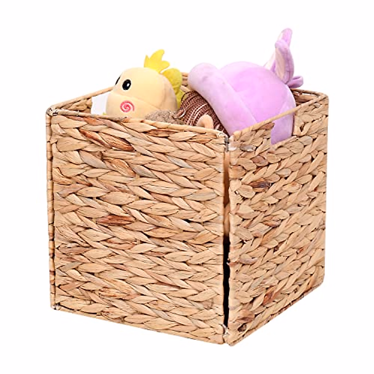 Water Hyacinth Storage Basket,Wicker baskets For Shelves,Folding 2 Packs Handmade Woven,Decorative Seagrass Shelf Basket ,Shelf Basket For Storage Toys Books And Clothes ,12x12x12 Inches.