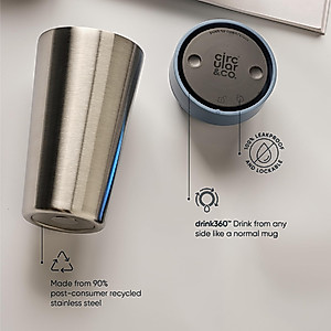 Circular & Co Stainless Steel Coffee Cup - 16oz - Insulated Reusable Travel Mug - Made from Recycled Stainless Steel - 100% Leakproof Coffee Mug - Fully Lockable 360 Drinking - Insulated for 6 Hours