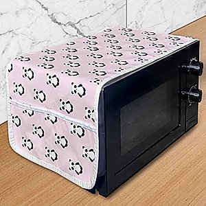 Lunarable Panda Microwave Oven Cover, Rhythmic Black and White Bear on Pastel Color Backdrop, Water Resistant Organizer with Pockets for Kitchen, 36" x 12", Pale Pink Charcoal Grey