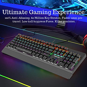 Philips Mechanical Gaming Keyboard- RGB LED Backlit Wired Keyboard with Blue Switches for Gaming, PC- Full Key N-Rollover- Anti Ghosting