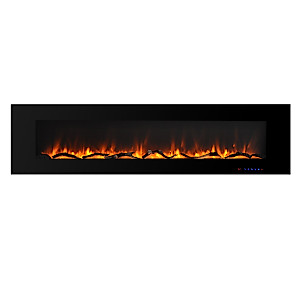 Valuxhome Electric Fireplace, 72 Inches Wall Mounted Fireplace with Overheating Protection, Thermostat, Timer & Remote, Log & Crystal, Touch Screen, 1500/750W, Black
