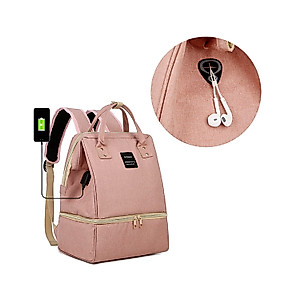 V-COOOL Breast Pump Bag with Cooler Double-layer Fresh-Keeping Bag Double Layer for Mother Outdoor Working Backpack with USB Charging Port(Pink)