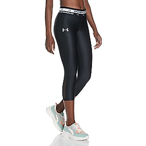 Under Armour Girls' HeatGear Armour Crop , Black (001)/White , Youth Medium