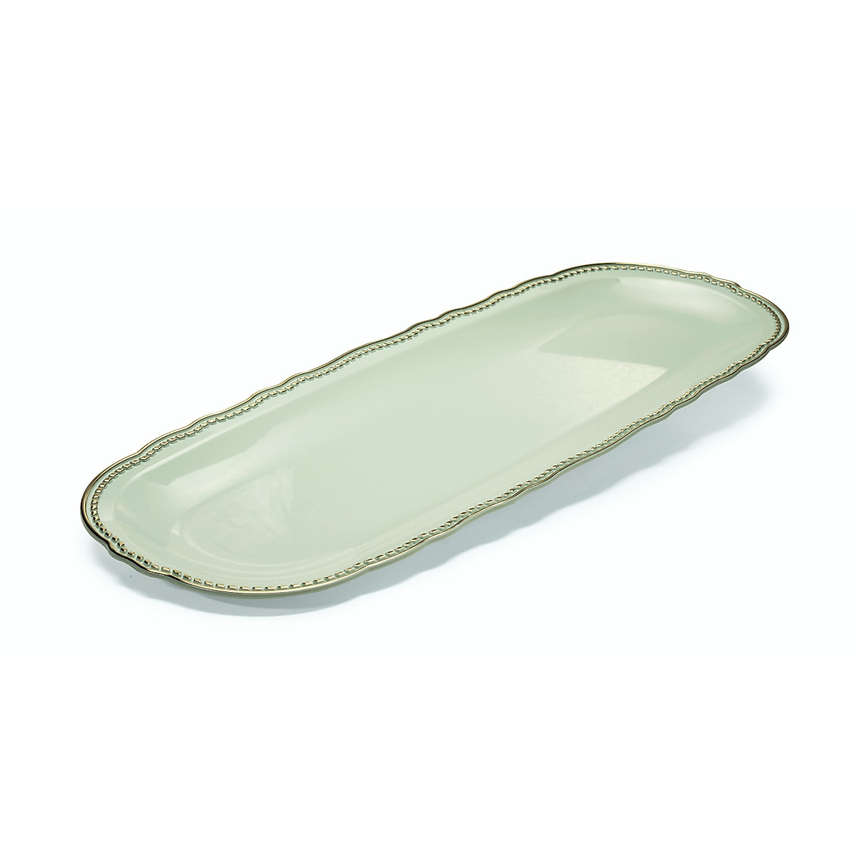 " OCCASIONS " 20 Plates Pack, Premium Disposable Wedding Party Plastic Trays 17.5'' x 6.5'' (Trays Rochelle Rochelle Seafoam/Mint & Gold)