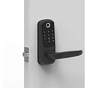 Alexa Door Locks for Front Door, Gimkok 6-in-1 Keyless Front Door Lock Alexa with Reversible Handle for Home, Office, Voice Control, Use APP, IC Card, Anti-peep Code Door Lock Handle (Black)