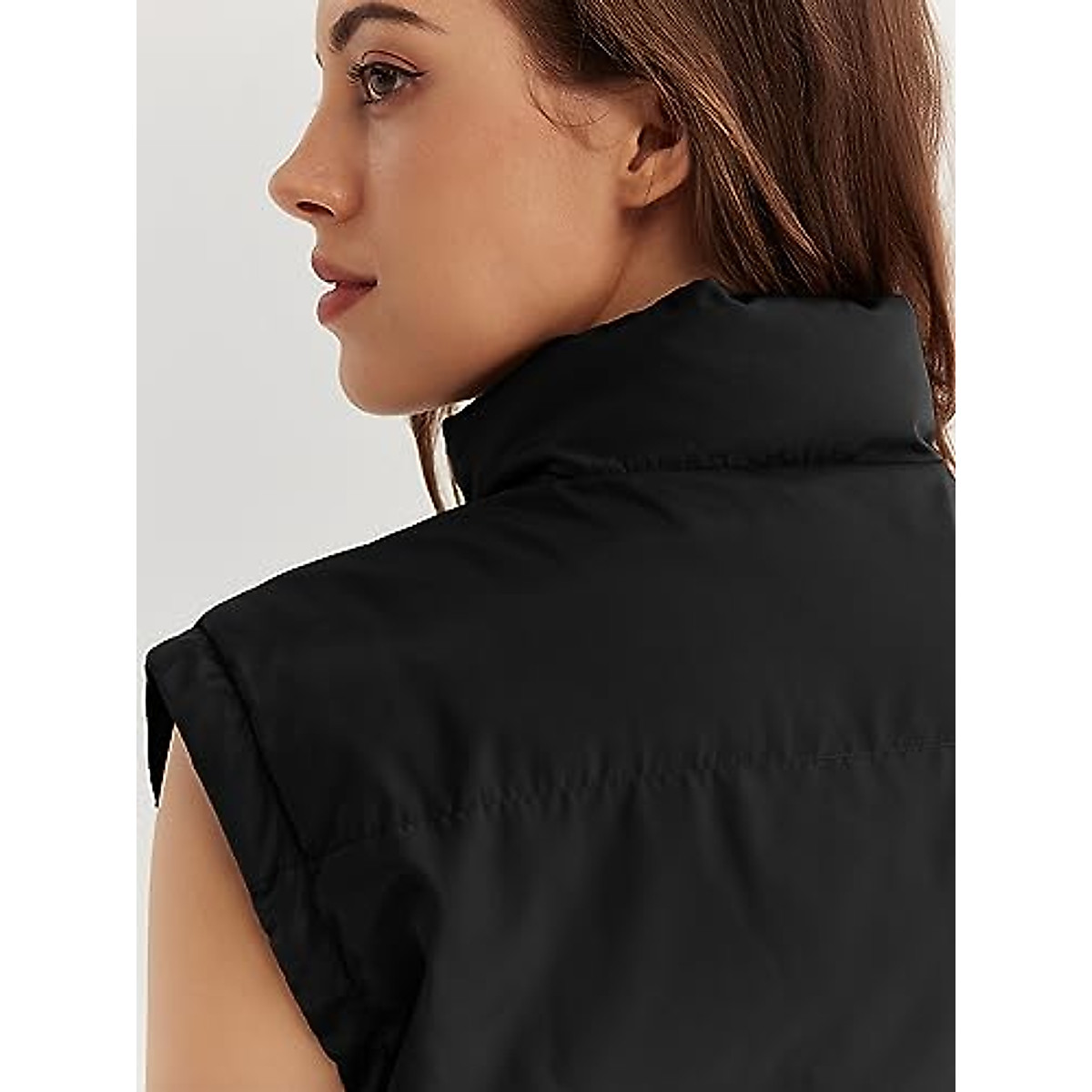 AUTOMET Puffer Vest Women Sleeveless Winter Zip Up Outerwear Warm Puffer Lightweight Stand-up Collar Down with Pocket Fall Outfits 2023