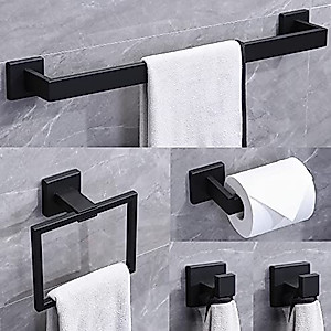 Ntipox 5 Piece Stainless Steel Matte Black Bathroom Hardware Accessories Set Include 23.6 Inch Towel Bar Set Matte Black, Towel Rack Set Bathroom Accessories Set Black