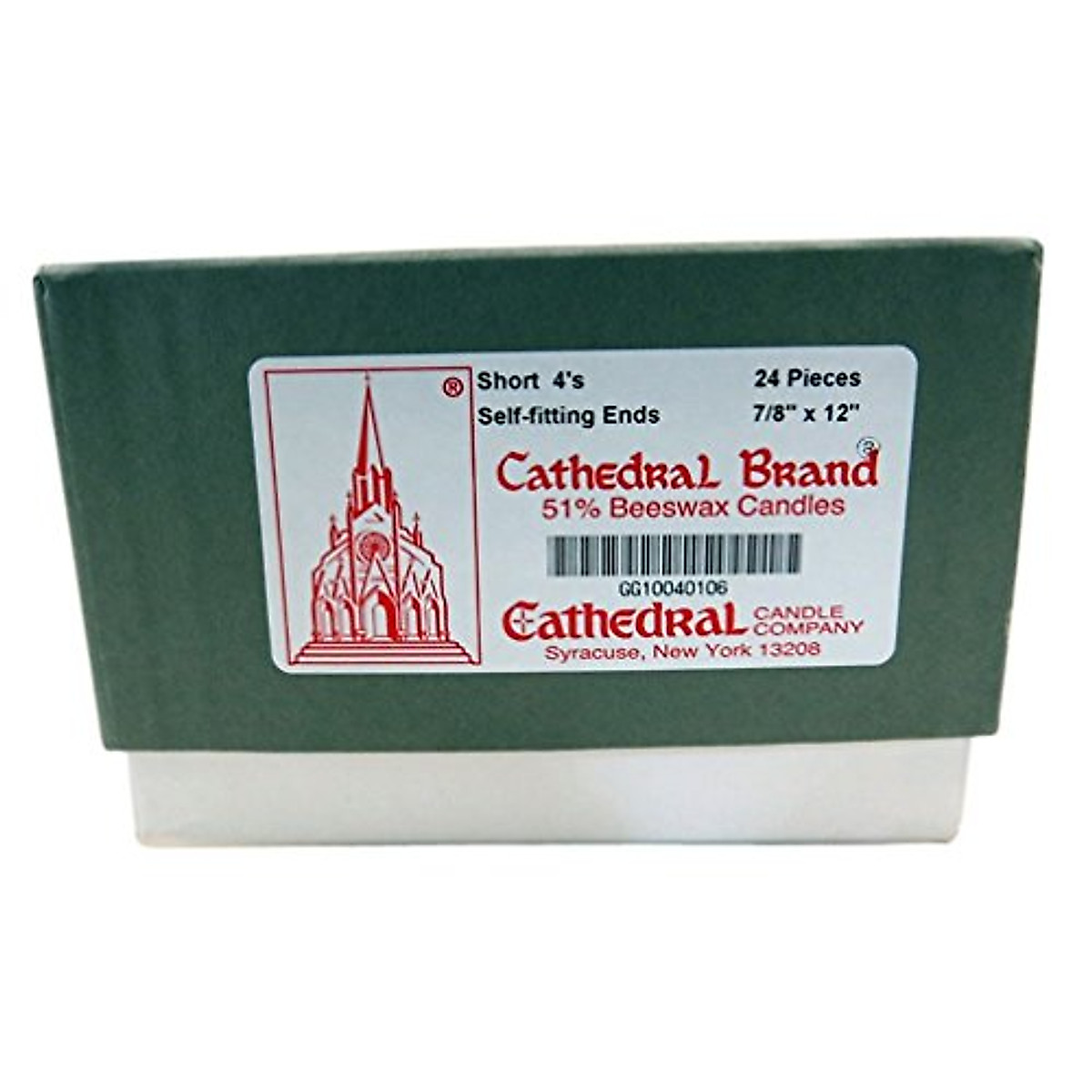 Cathedral Brand 51% Beeswax Short 4's Candles with Self-Fitting Ends, 7/8 Inch x 12 Inch, Box of 24