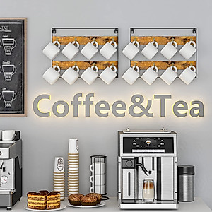 Huxitocan Mug Racks for Wall, Coffee Mug Holder Wall Mount Up to Hold 24 Mugs, Coffee Mug Rack Wall Mounted（3Pack） for Kitchen, Home, Coffee Bar, Rustic Wood and Iron