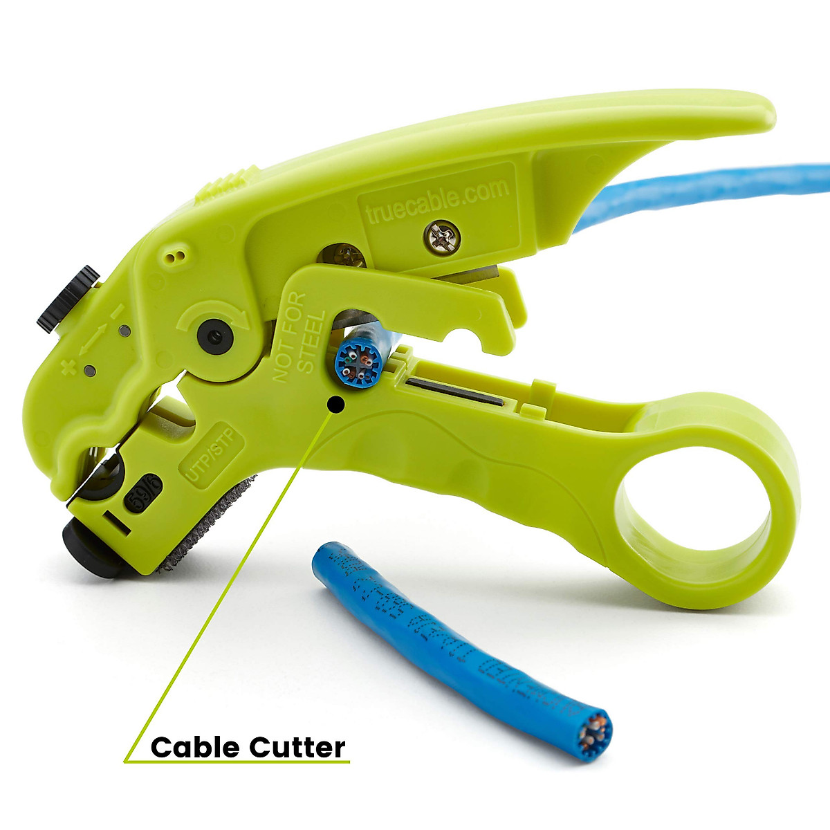 trueCABLE Wire Stripping and Cutting Tool for UTP, FTP, STP, Cat5e, Cat6, Cat6A Ethernet, RG59, RG6, RG7, RG11 Coax Cable, Adjustable Blade Depth