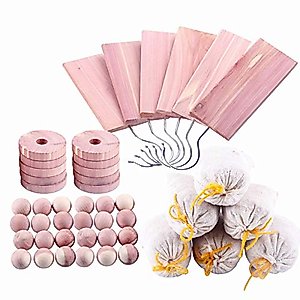 FunSpt 46 Pcs Cedar Blocks Combination with Fragrance Odor 100% Nature Aromatic Red Ceder Planks for Hanger Wardrobes Closets Drawers Freshener Clothes,Combination 001