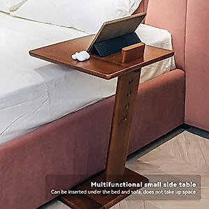 TZK Snack Side Table, C Shaped End Table for Sofa Couch and Bed, Adjustable Height Sofa Table for Small Spaces, Living Room, Bedroom, Boxwood Rustic Snack Table(Walnut)