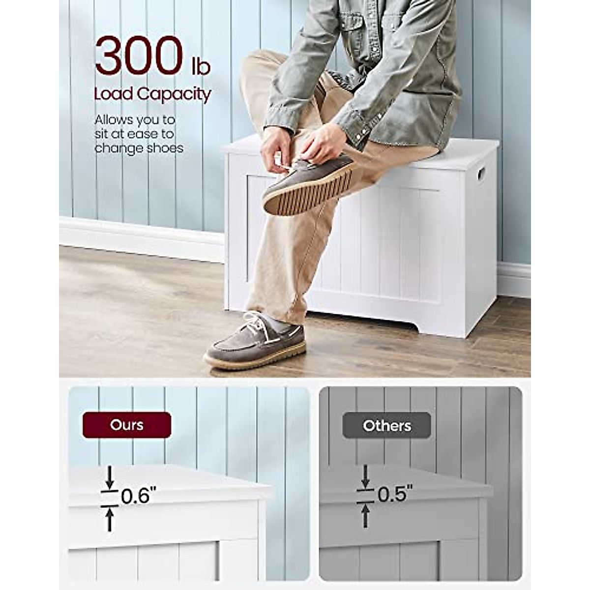 VASAGLE Storage Chest, Storage Bench, Entryway Bench with 2 Safety Hinges, Shoe Bench, Modern Style, 15.7 x 29.9 x 18.9 Inches, for Entryway, Bedroom, Living Room, White ULHS11WT