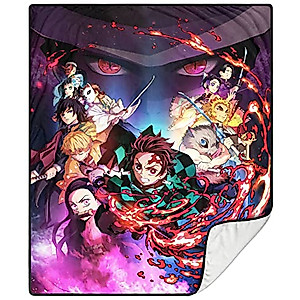 350GMS Super Soft Anime Blankets Black Wrapped Edge Flannel Fleece Blankets for Sofa Couch and Bed 50"x60"