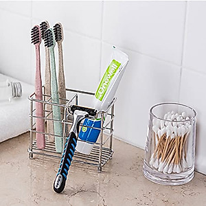 Sihuuu Metal Toothbrush Holder for Bathroom, Stainless Steel Electric Toothbrush Organizer Stand, Toothpaste Holders with Multifunctional 5 Slots