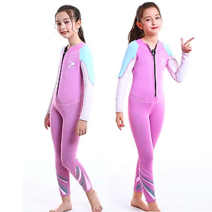 ZCCO Kids Wetsuit,2.5mm Neoprene Thermal Swimsuit Wet Suits for Girls,Youth Girl's One Piece Wet Suits Warmth Long Sleeve Swimsuit for Diving,Swimming,Surfing etc Water Sports (Pink, S)