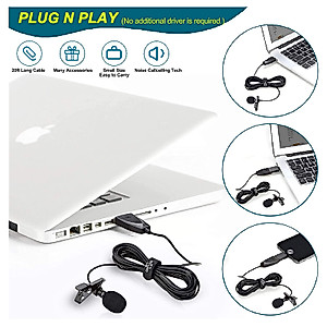 ZAFFIRO USB Lavalier Microphone, Clip-on USB Computer Microphone Plug & Play Omnidirectional Mic for PC, Laptop, Mac, PS4. Smartphone Perfect for Video Recording