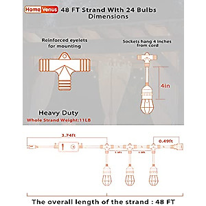 HVS Smart Outdoor String Lights LED 48Ft Color Changing RGBW Patio String Lights Infinite Connectable APP Control 2.4GHz WiFi Waterproof 24 Acrylic Work with Alexa Google for Party Outside Café