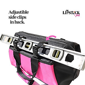 LipStick Tools 18-Inch Multi-Purpose Zip-Top Pink Storage Wide Mouth Tool Bag Organizer. Great for Home Improvement/Contractors Tools. Heavy Duty Storage Pockets and Shoulder Strap.