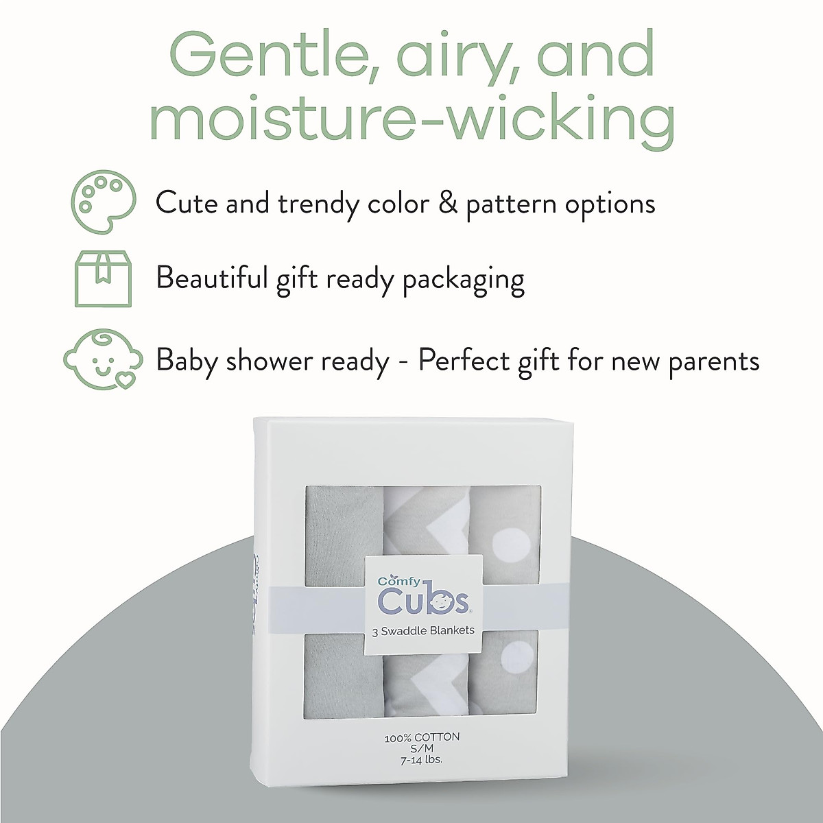 Comfy Cubs Swaddle Blanket Baby Girl Boy Easy Adjustable 3 Pack Infant Sleep Sack Wrap Newborn Babies (Small 0-3 Months, Grey)