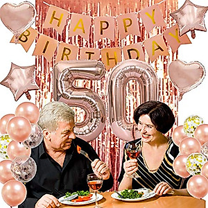50th Birthday Decorations for Women Rose Gold Happy 50th Birthday Banner 50 Balloon Number 50th Birthday Party Decorations