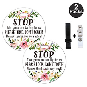 Do Not Touch Baby Signs, 2 Pack Greenery Stop No Touching Baby Car Seat Sign or Stroller Tag, Baby Car Safety Signs Tags for Newborn Baby Stroller Backpack. (5 Inches)