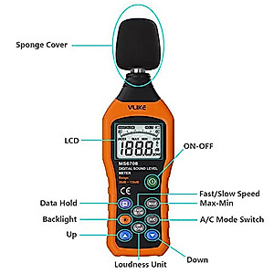 VLIKE Noise Sound Level Meter, Digital Decibel Meter with LCD, Audio Measurement 30 dB to 130 dB, DB Meter with A and C Frequency Weighting for Sound Level Testing