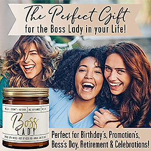 Boss Lady Gifts for Women - 'Boss Lady' Soy Candle, w/ Vanilla, White Coconut & Vetiver I Best Boss Gifts for Women I Girl Boss Female Gifts I 9oz Reusable Glass Jar, 50Hr Burn Time, 9oz, Made in USA