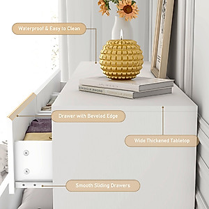 White Malm Dresser for Bedroom, 55 Inch Long Dresser High Gloss Dresser with 7 Drawers, Modern Large Wood Chest of Drawer Handle Free, Dresser for Kids Bedroom, Living Room, Entryway, Hallway, White