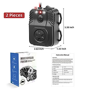 Ultrasonic Rodent Repellent Under Hood Animal Repeller Rat Deterrent for Car Engines with LED Strobe Lights, Car Truck RV Rodent Defense Vehicle Protection (2)