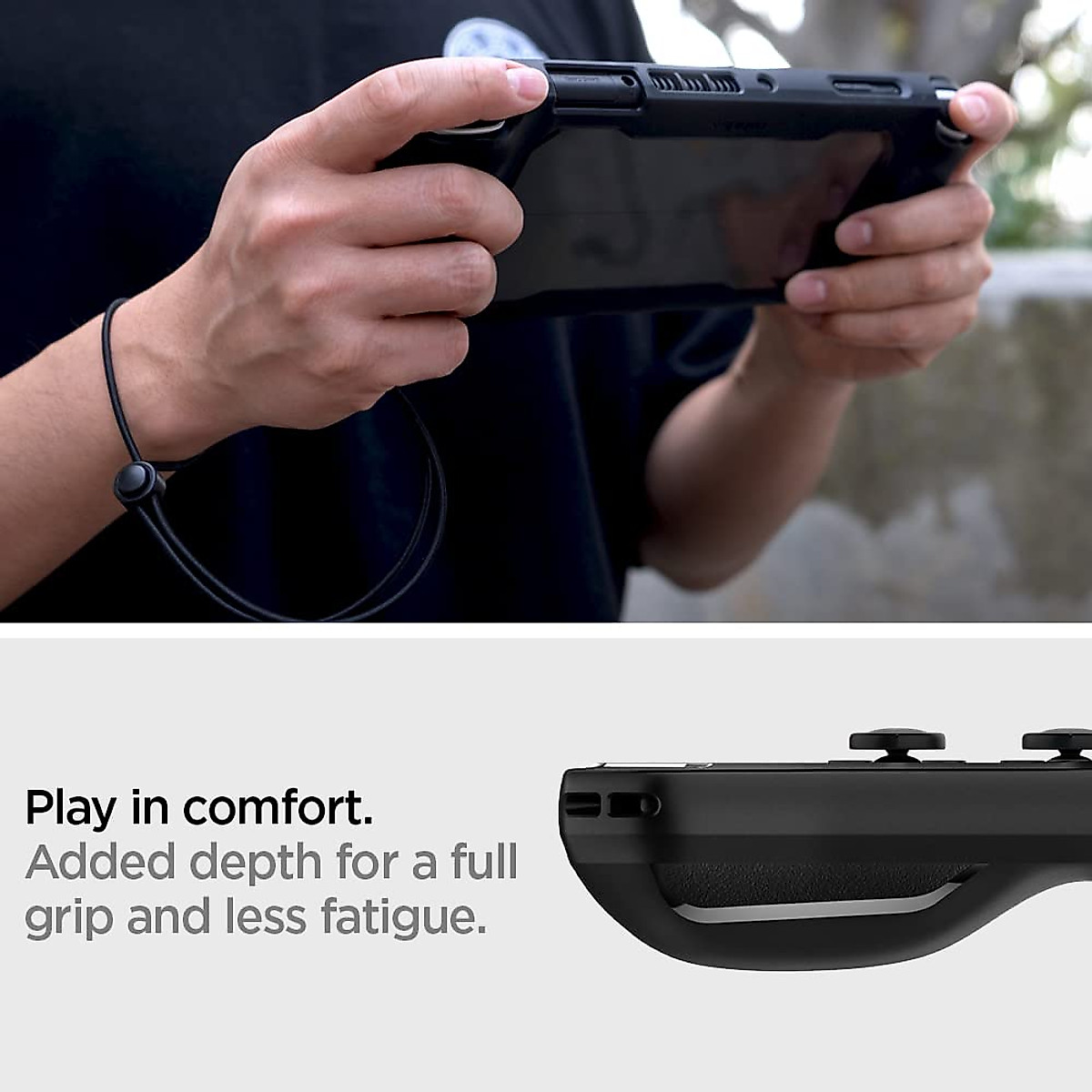 Spigen Rugged Armor Designed for Nintendo Switch OLED Model 7 Inch and Joy-Con Controller TPU Grip with Strap Protective Case (2021) - Matte Black