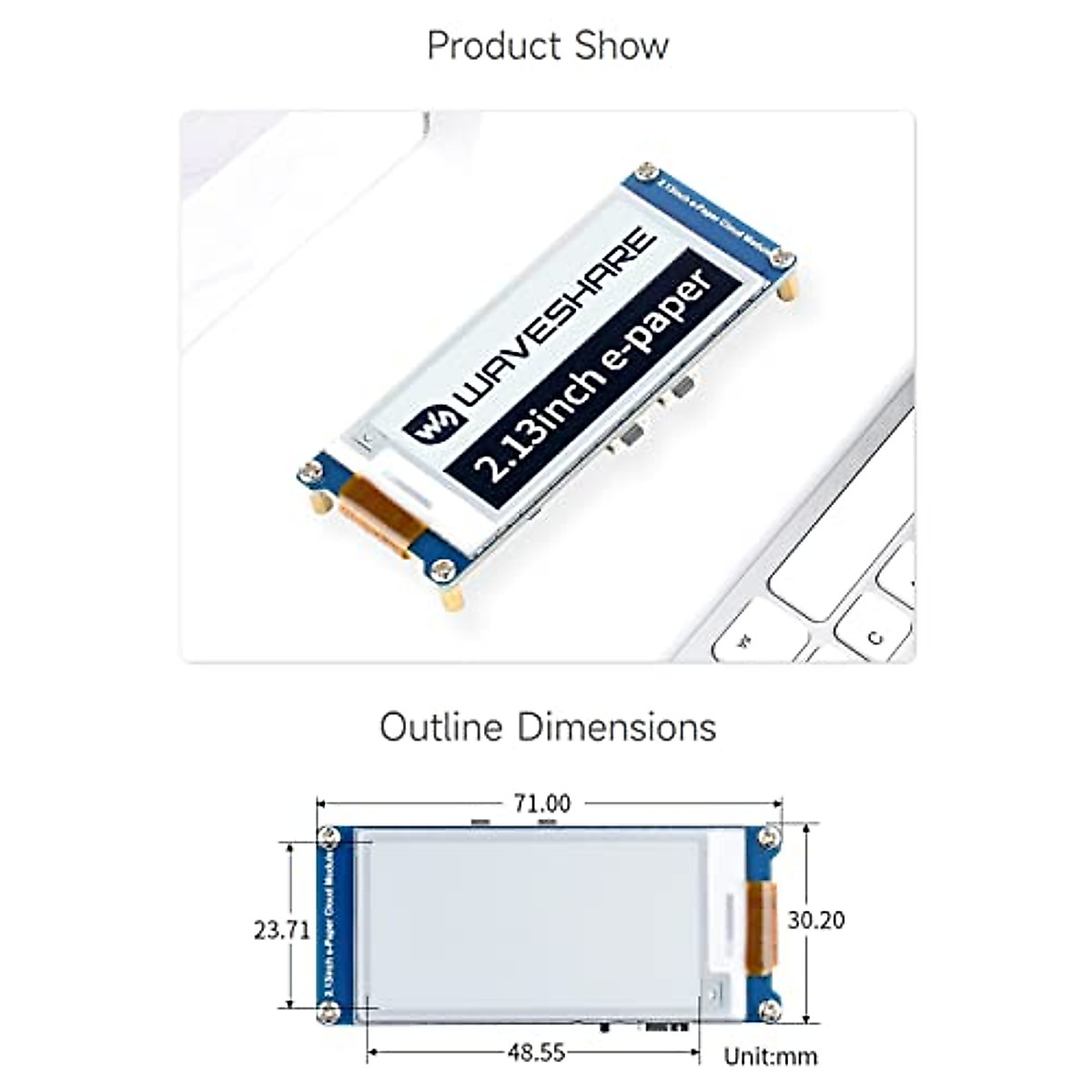 Waveshare 2.13inch E-Paper Cloud Module 250×122 Pixels with WiFi Connectivity Low Power Consumption Wide Viewing Angle