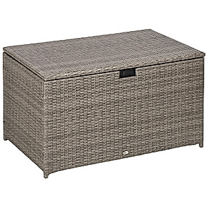 Outsunny 113 Gallon Deck Box, Rattan Outdoor Storage Box, Waterproof Storage Container for Indoor, Patio Furniture Cushions, Pool Supplies, Garden Tools, Gray