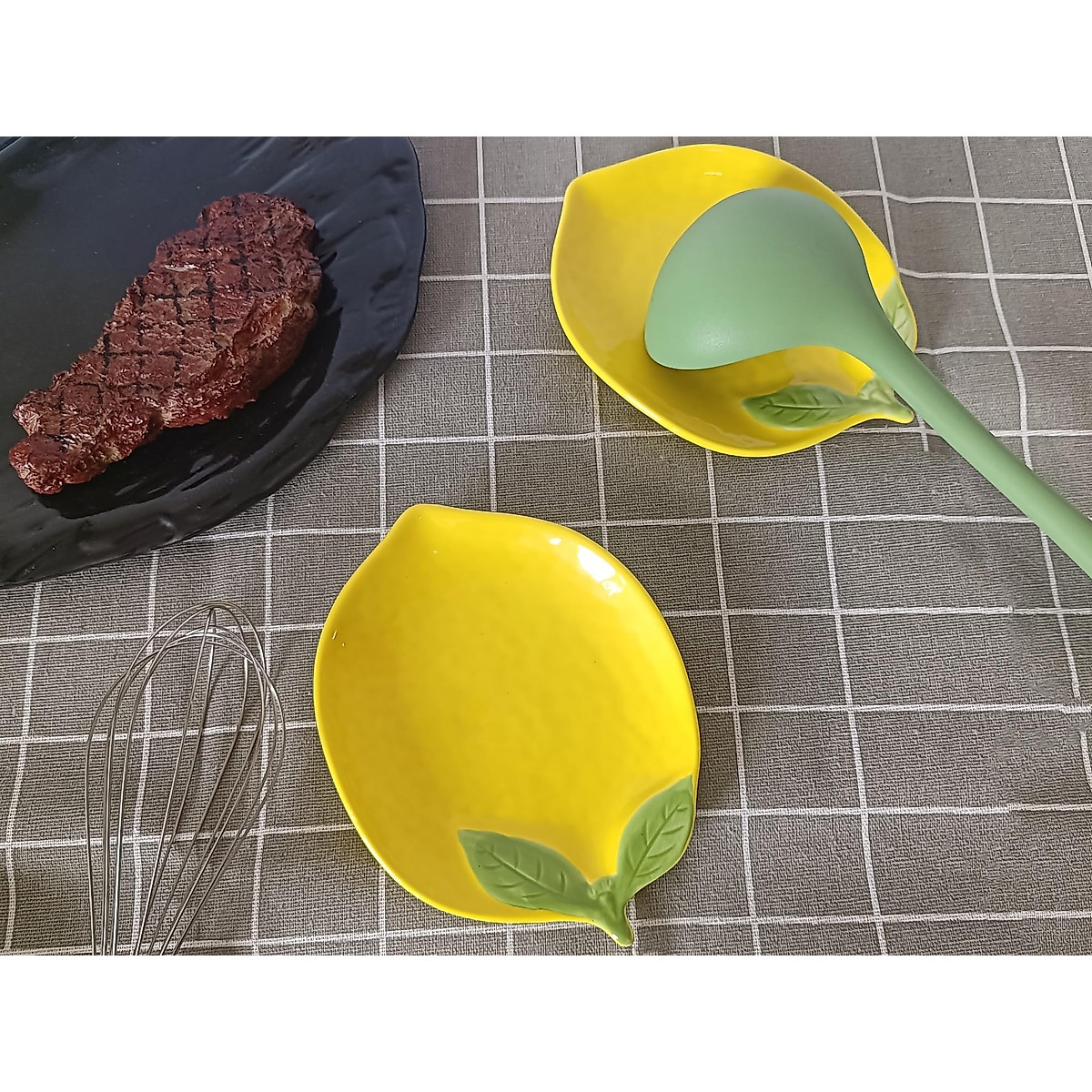Ceramic Spoon Rest for Stove Top, Cute Spoon Rest for Kitchen Counter, Cooking Spoon Holder for Kitchen Counter, Utensil Rest for Spoon Spatula Ladle or Tong (Yellow Lemon)