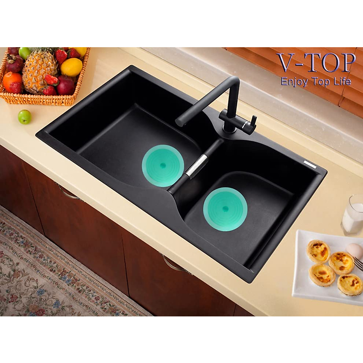 V-TOP Tub Stopper 2 Pack, 6 inches Large Silicone Drain Plug Hair Stopper Flat Suction Cover for Kitchen Bathroom Gadgets and Accessories (Green Transparent)