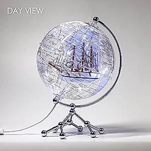 Tpmorwilfun Transparent Globe Illuminated Decorative World Globe 8" Diameter Gift Geographical Desktop Home Office Collectible Globe (White)