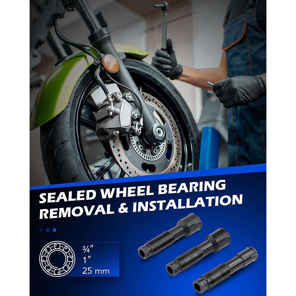 Orion Motor Tech Wheel Bearing Puller Tool Kit Compatible with Harley Davidson Motorcycles, Wheel Bearing Remover Installer Tool Set for 0.75" 1" 25mm Bearings Compatible with Hogs from 2000, 11 Pcs