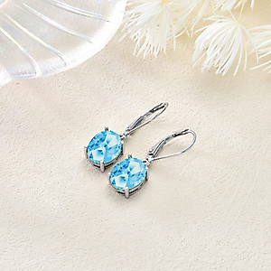 Blue Birthstone Earrings 925 Sterling Silver Created Aquamarine Earrings for Women, Birthday Dangle Earrings for Women