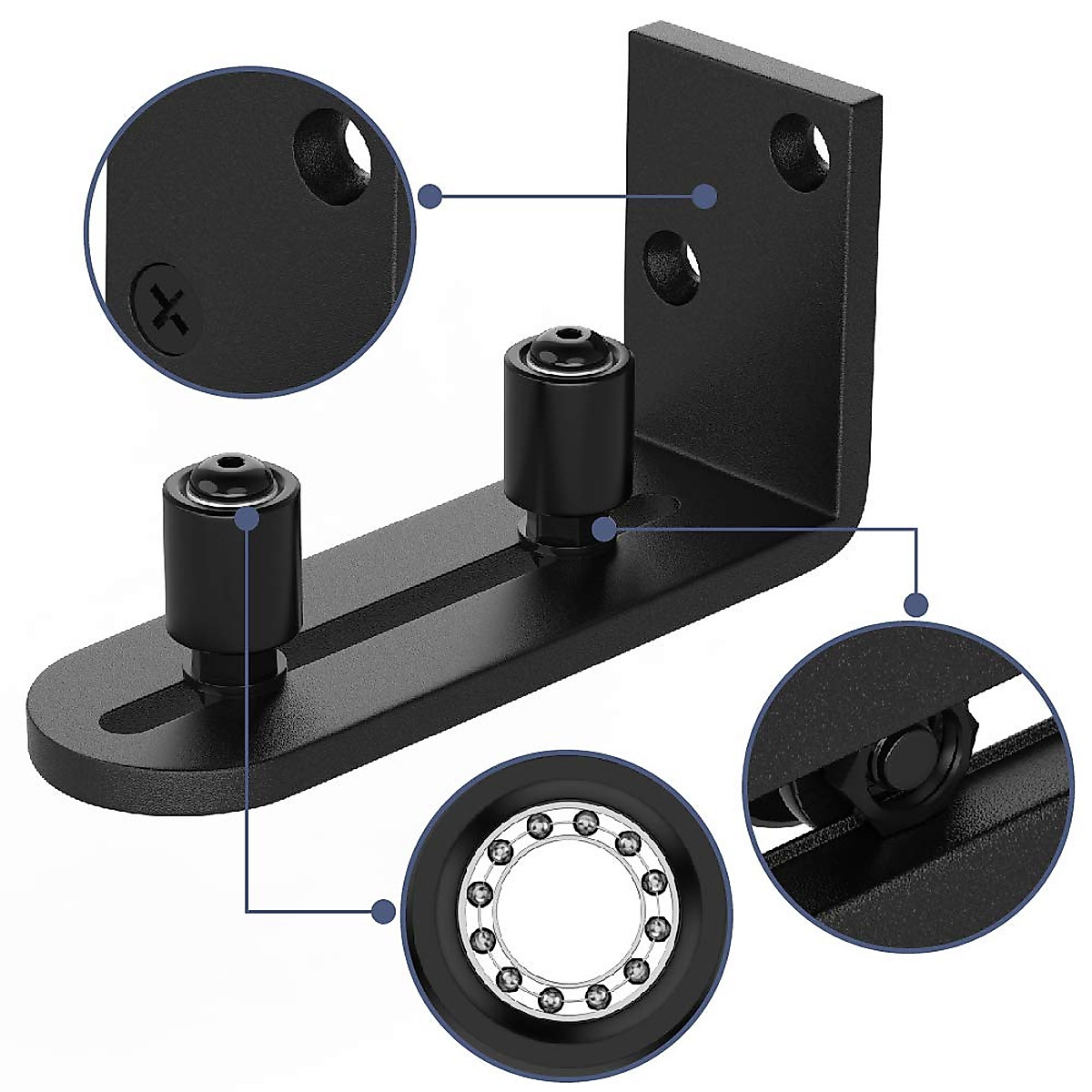 WINSOON New Sliding Barn Door Floor Guides Adjustable Stay Roller Hardware Kit,Smooth Ball Bearings,Flat Bottom Design,Flush with Floor, Wall Mount Roller Guide for Small Space,Black