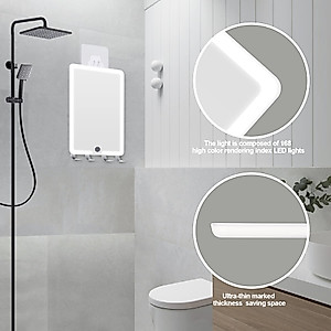 Jadazror Home Mirror, Heated Shower Mirror for Shaving with Light (7.8x5.3in), Fogless Shower Mirror, Wall Mount, 2 Razor Holders