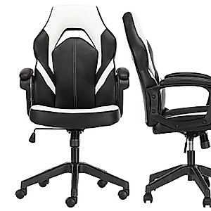 Office Chair, Ergonomic High Back Computer Chair Height Adjustable Desk Chair Faux PU Leather Chair with Armrest Padded and Lumbar Support, White