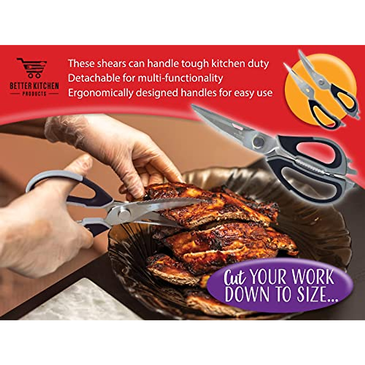 9" Premium Kitchen Shears with Detachable Blades by Better Kitchen Products, Stainless Steel, All Purpose Come Apart Utility Scissors, Heavy Duty Kitchen Scissors, Meat Scissors, Poultry Shears