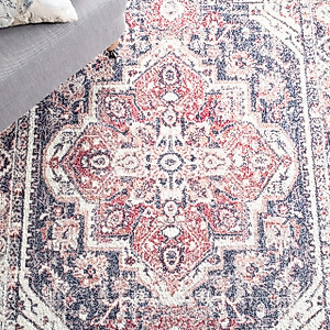 SAFAVIEH Classic Vintage Collection Area Rug - 5' x 8', Red & Blue, Handmade Oriental Medallion Distressed, Ideal for High Traffic Areas in Living Room, Bedroom (CLV203Q)