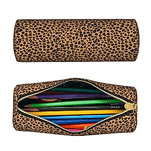 Leopard Pencil Case Pen Pouch Cylinder Small Carrying Box for Adult With Smooth Zipper Simple Durable Lightweight for Office Organizer Storage Bag